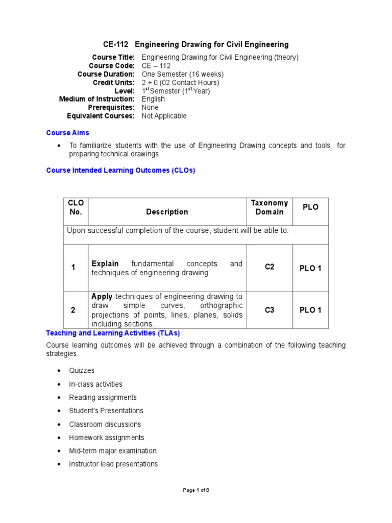CE-112 Engineering Drawing For Civil Engineering: Course Aims | PDF ...
