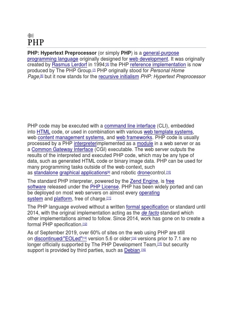 PHP: Hypertext Preprocessor (Or Simply PHP) Is A: Page | PDF | Computers