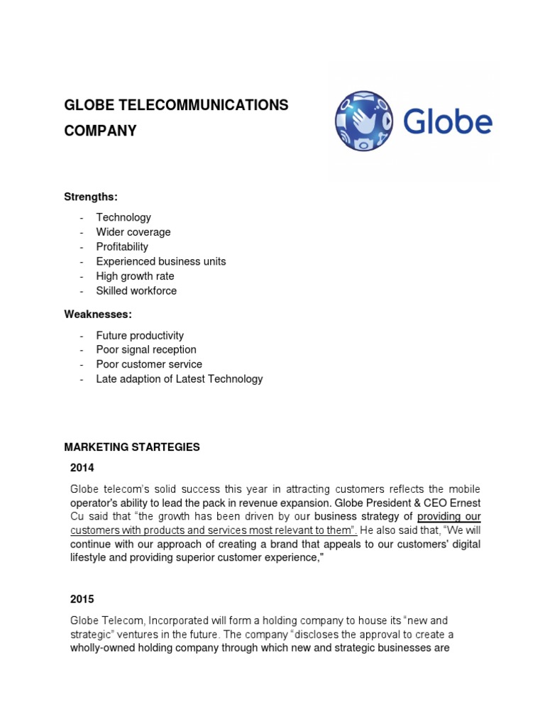 GLOBE TELECOMMUNICATIONS SWOT ANALYSIS | General Motors | Strategic ...