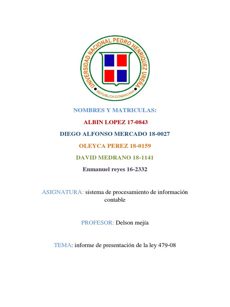 Informe de Presentación de La Ley 479-08 | PDF | Sociedad de ...