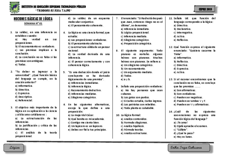 Práctica Dirigida #01 Logica | PDF | Proposición | Argumento