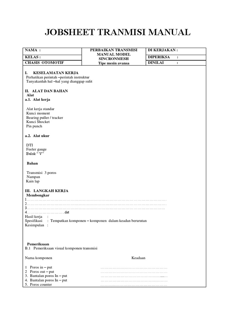 Jobsheet Tranmisi Manual | PDF | Technology & Engineering | History