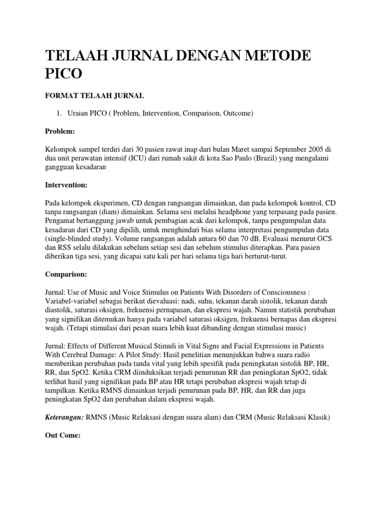 Telaah Jurnal Dengan Metode Pico 2 | PDF
