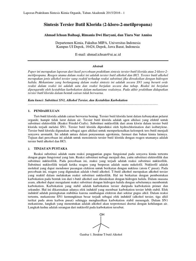 Laporan Praktikum 9 Sintesis T-Butil Klo | PDF