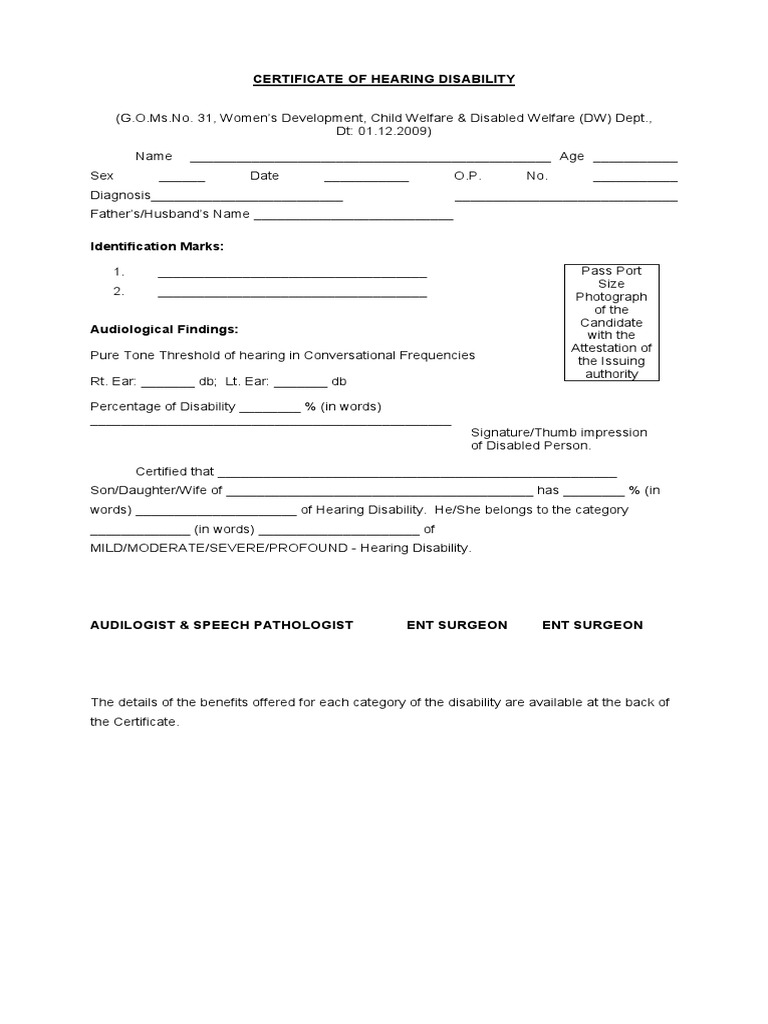 Certificate of Hearing Disability and Hearing Assessment PDF | PDF ...