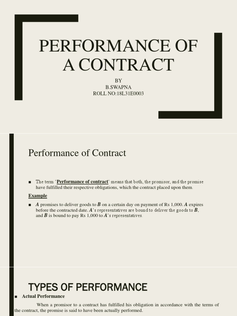 Performance of A Contract | PDF | Payments | Civil Law (Legal System)