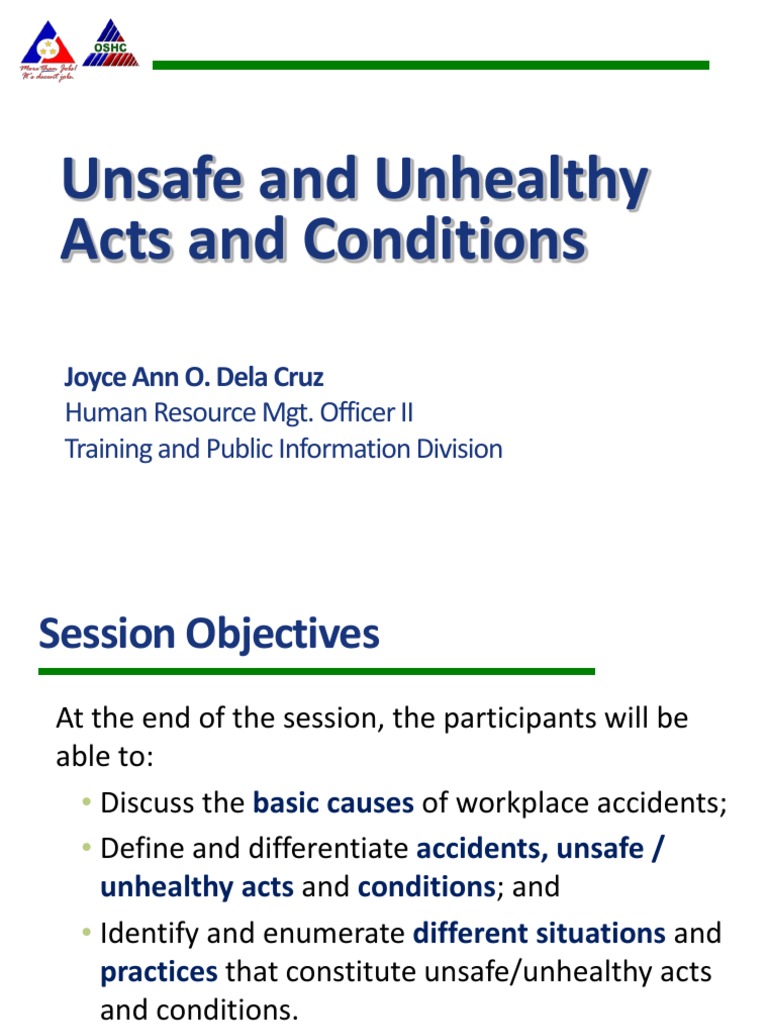 4unsafe Unhealthy Act Conditions PDF PDF Occupational Safety And