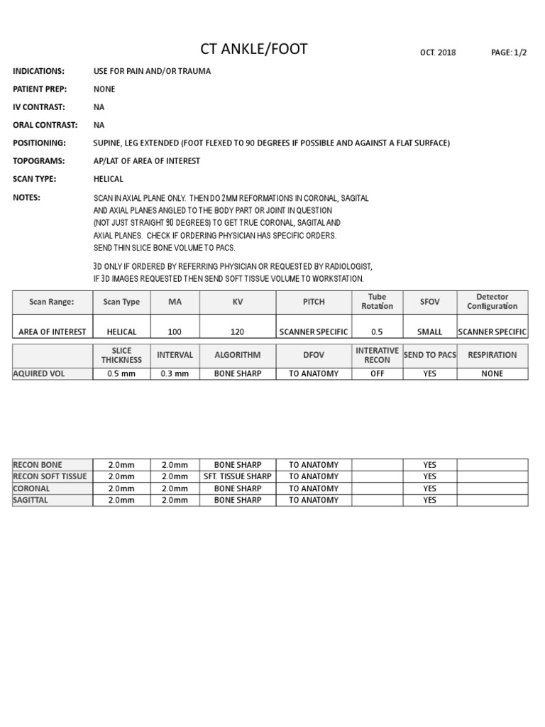 CT Ankle/Foot: Indications: Patient Prep: Iv Contrast: Oral Contrast ...
