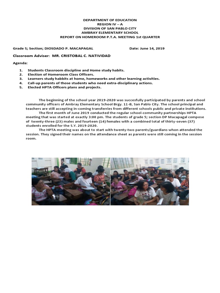 Ambray Elementary PTA Meeting Report | PDF | Wellness