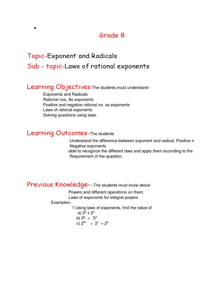 Laws of Exponents for Grade 8 | PDF | Exponentiation | Ph