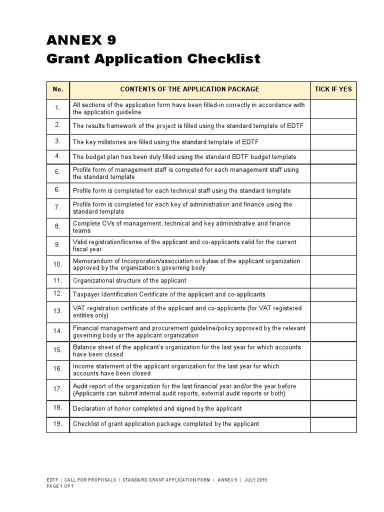 ANNEX9 Grant Application Checklist | PDF