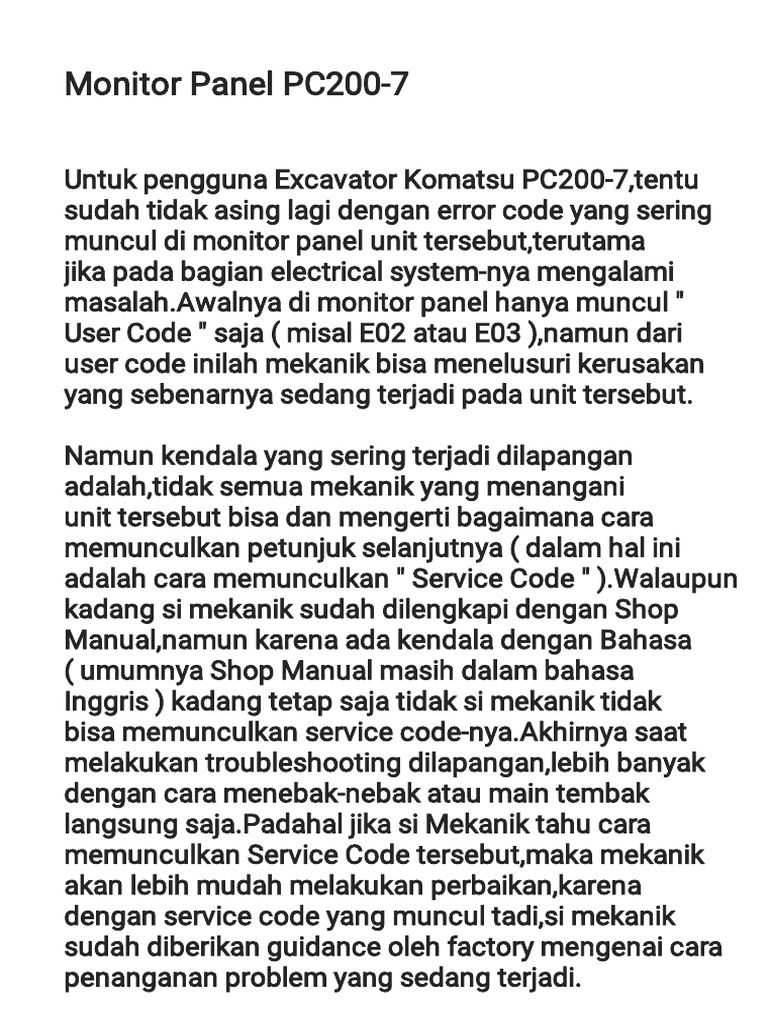 PC200-7 Monitor Panel | PDF