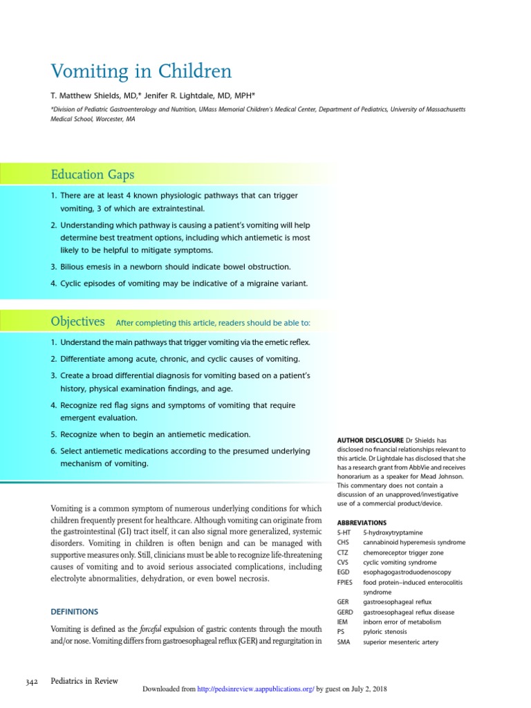 Vomiting in Children 2018 PDF | PDF | Vomiting | Nausea