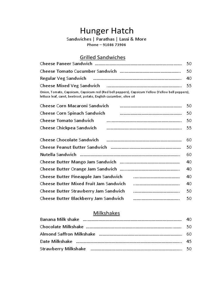 Hunger Hatch Menu | PDF | Milkshake | Fruit Preserves