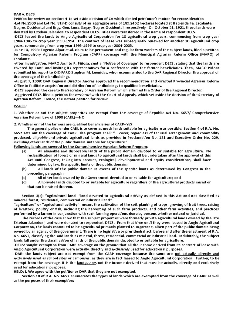 Dar V Decs Digest | PDF | Agriculture | Government Information