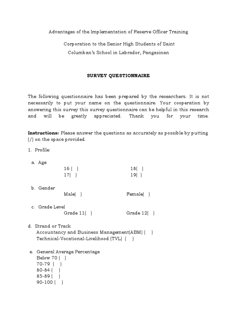 Questionnaire | PDF | Applied Psychology | Behavior Modification