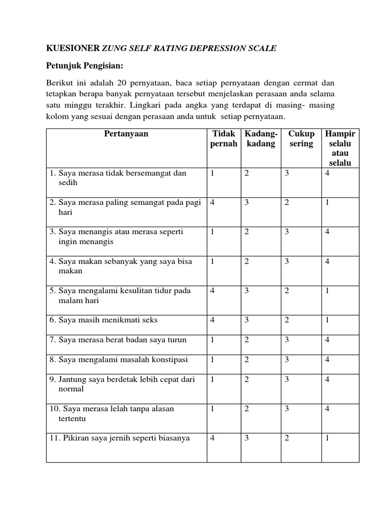 Zung Depression Scale | PDF
