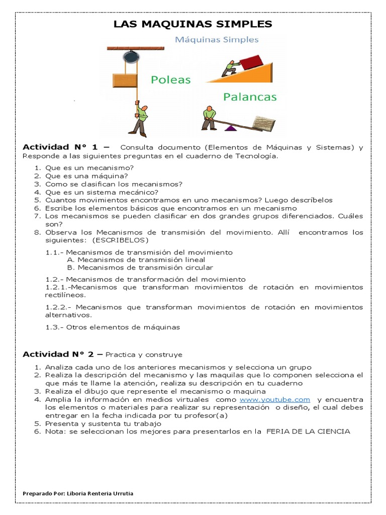Taller - Las Maquinas Simples Grado 6 | PDF