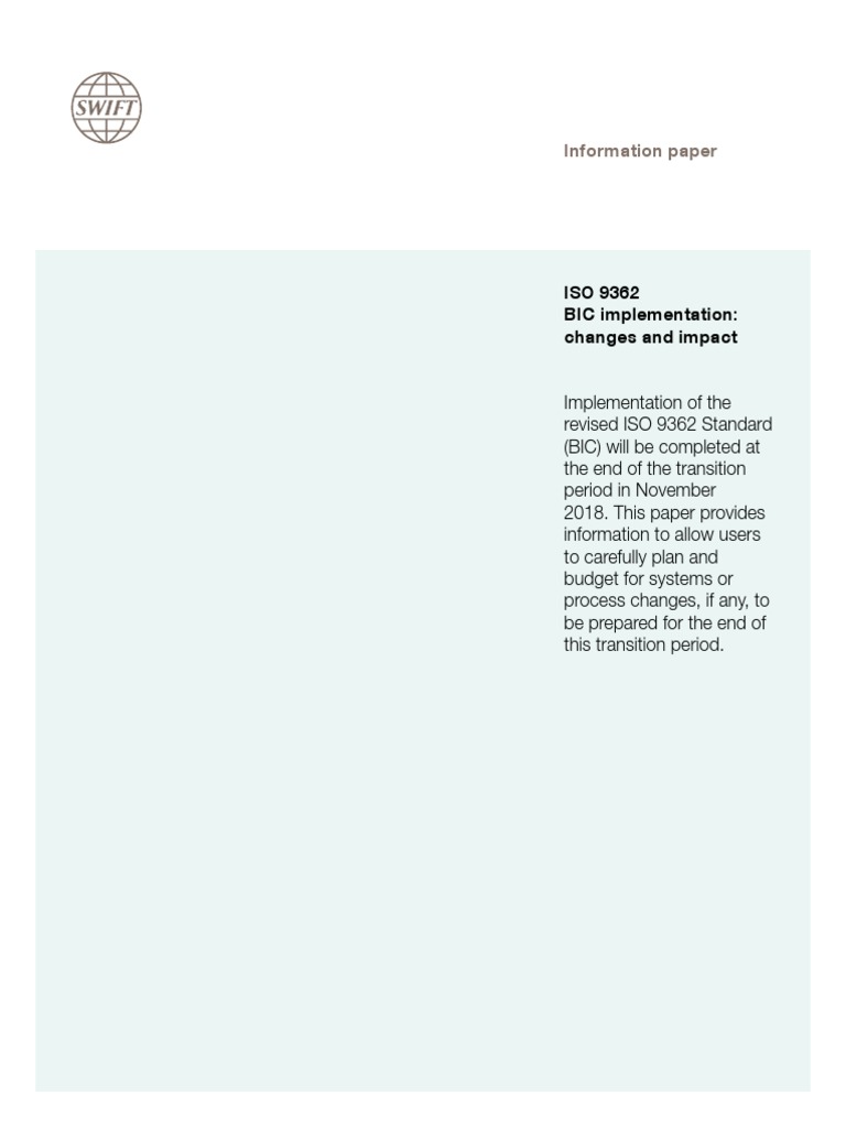 Swift Standards Infopaper Bicimplementation 57395 PDF | PDF | Computer ...