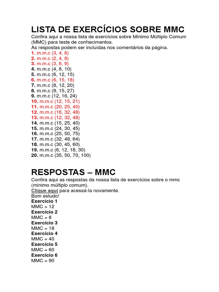 MMC e MDC Atividades | PDF