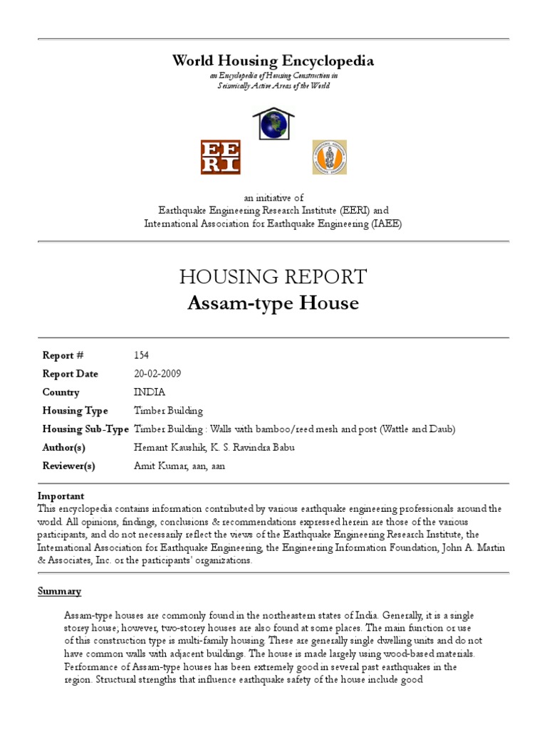 Housing Report: Assam-Type House | PDF | Masonry | Wall