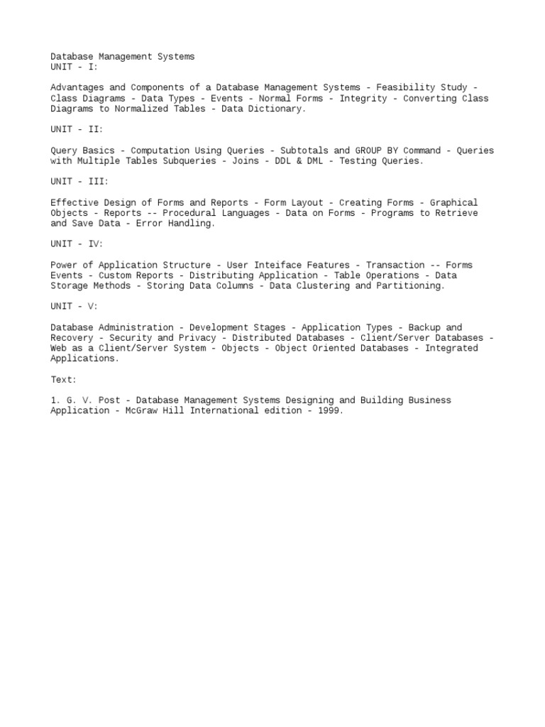 Database Management Systems Syllabus | PDF Database Management Systems Syllabus | PDF