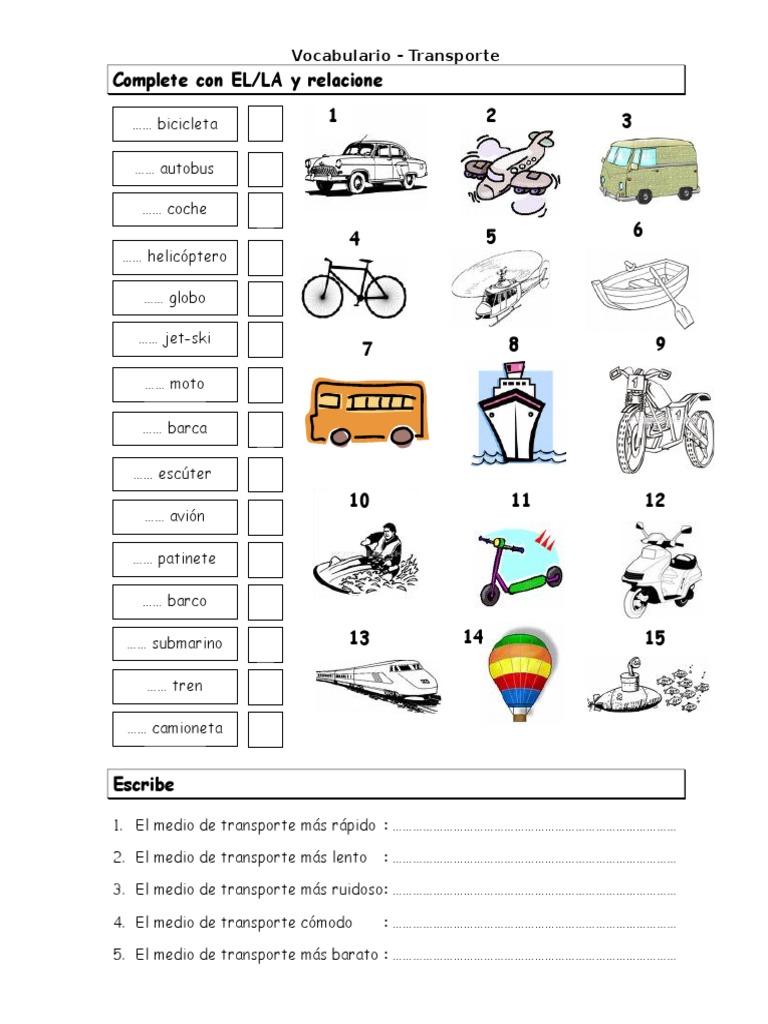 Vocabulario Transporte Hoja de Trabajo - 22130 | PDF