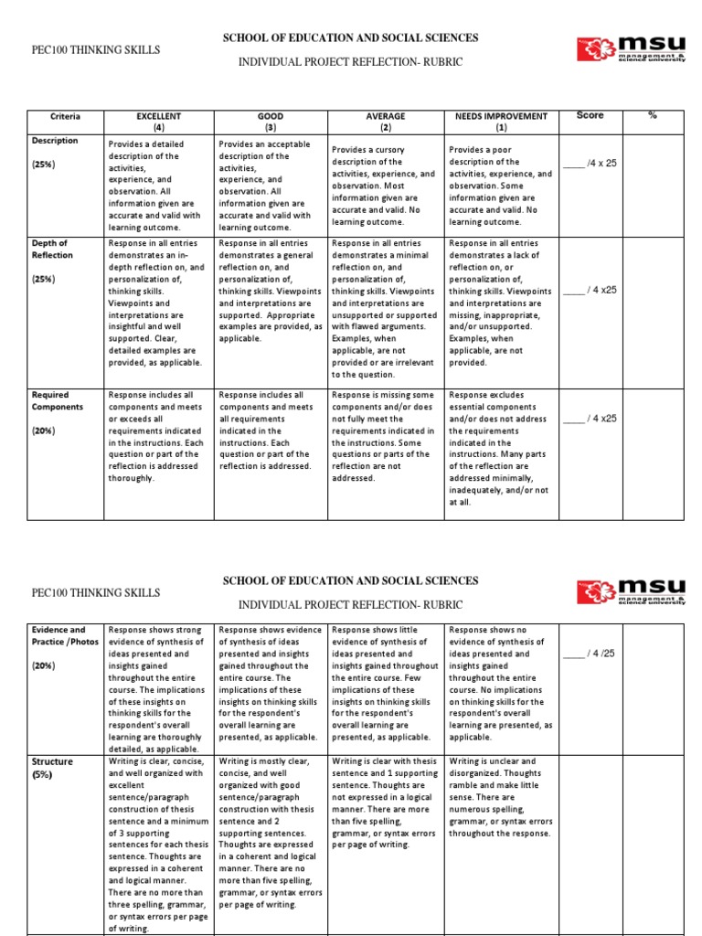 Rubrics - Individual Reflection | PDF | Syntax | Paragraph