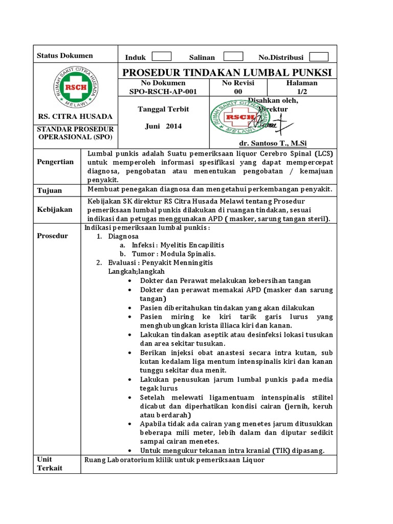 Prosedur Lumbal Punksi RS Citra Husada | PDF