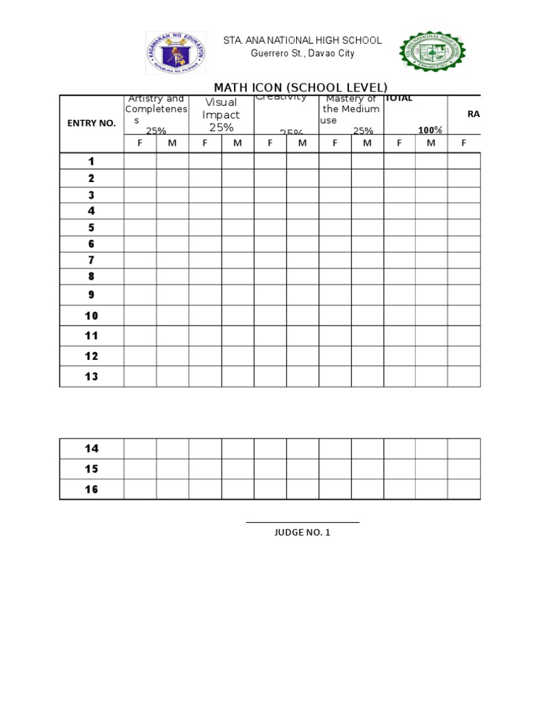 Math Jingle Judging Sheet | PDF