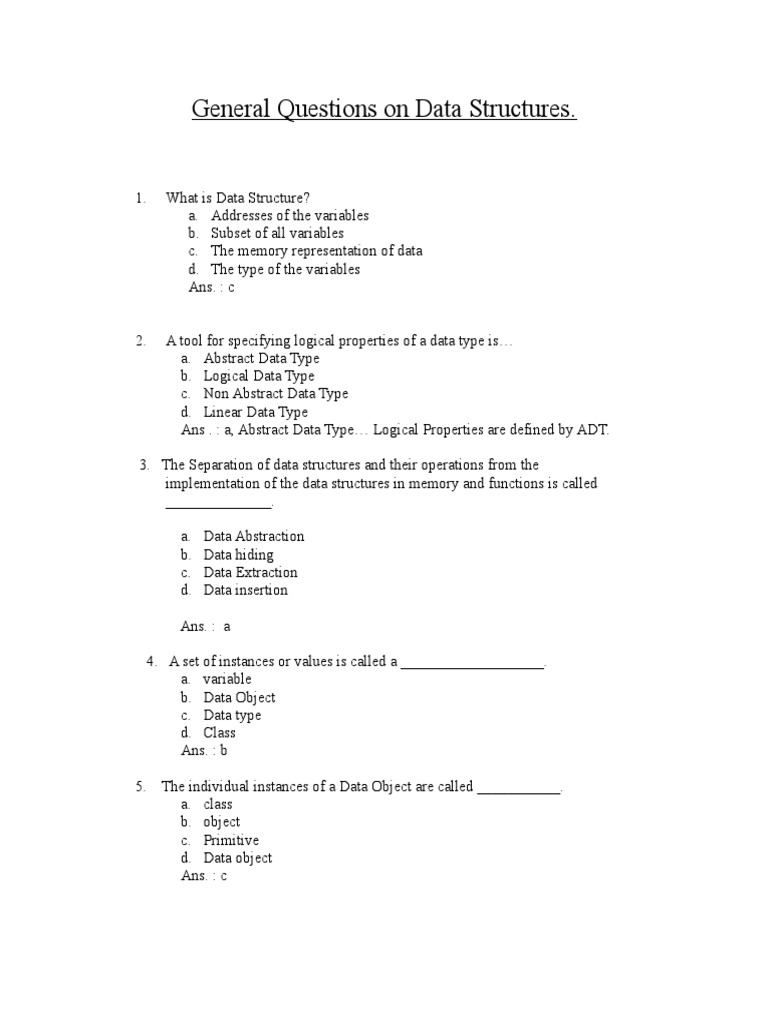 General Questions On Data Structures Pdf Queue Abstract Data Type Array Data Structure 1971