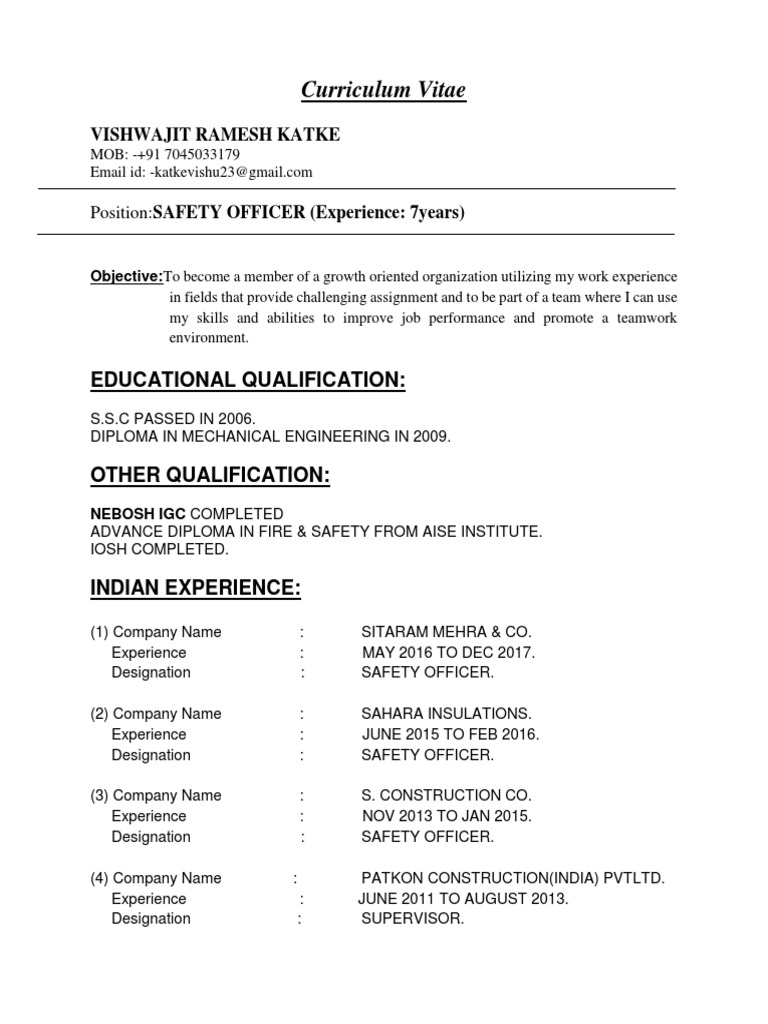 Curriculum Vitae: Vishwajit Ramesh Katke | PDF | Business