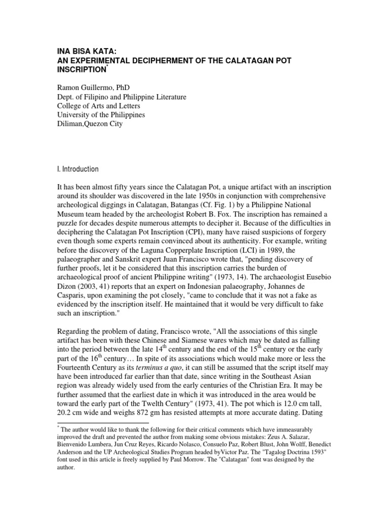 An Experimental Decipherment of The Calatagan Pot | PDF | Tagalog ...