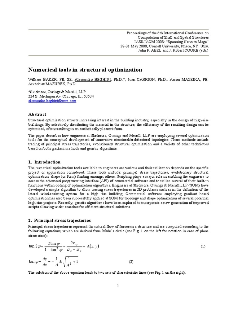 Numerical Tools in Structural Optimization - Iass Iacm 2008 | PDF | Genetic Algorithm ...