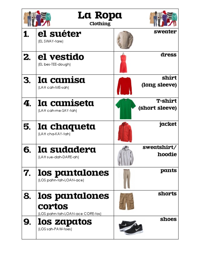 Vocabulario de Ropa en Español e Inglés | PDF