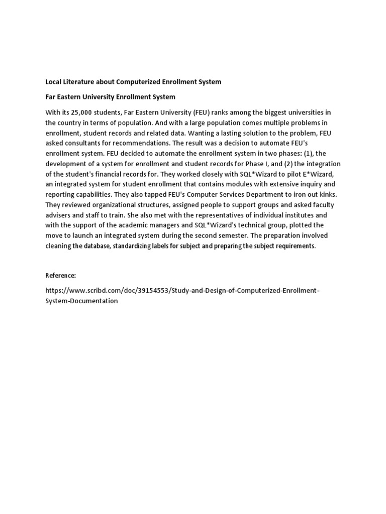 Local Literature About Computerized Enrollment System | PDF | Computers