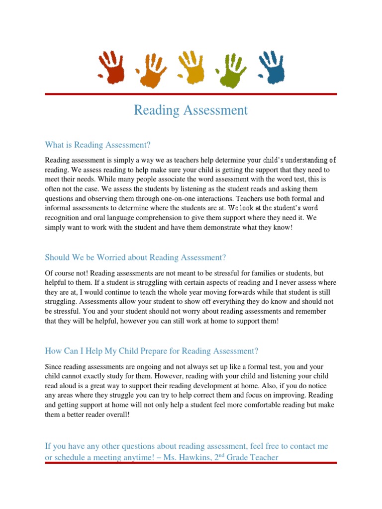 Parent Newsletter - Reading Assessment