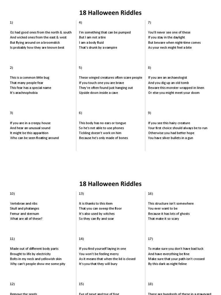 18 Halloween Riddles For Kids | PDF