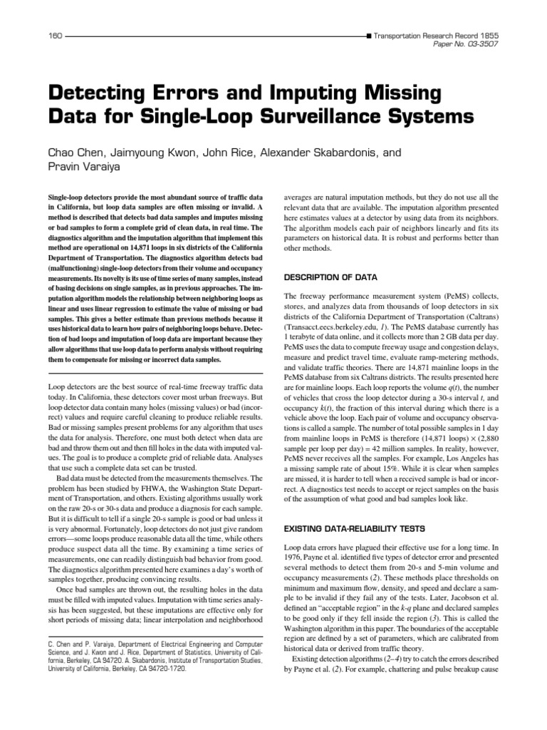 Detecting Errors and Imputing Missing Data For Single Loop Surveillence System | PDF ...