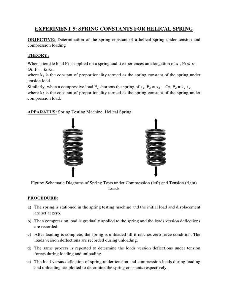 Experiment 5: Spring Constants For Helical Spring | PDF | Science ...