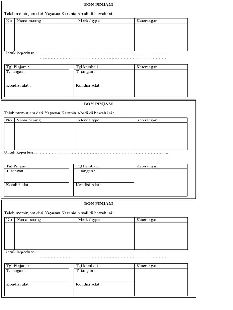 Blanko Bon Pinjam | PDF