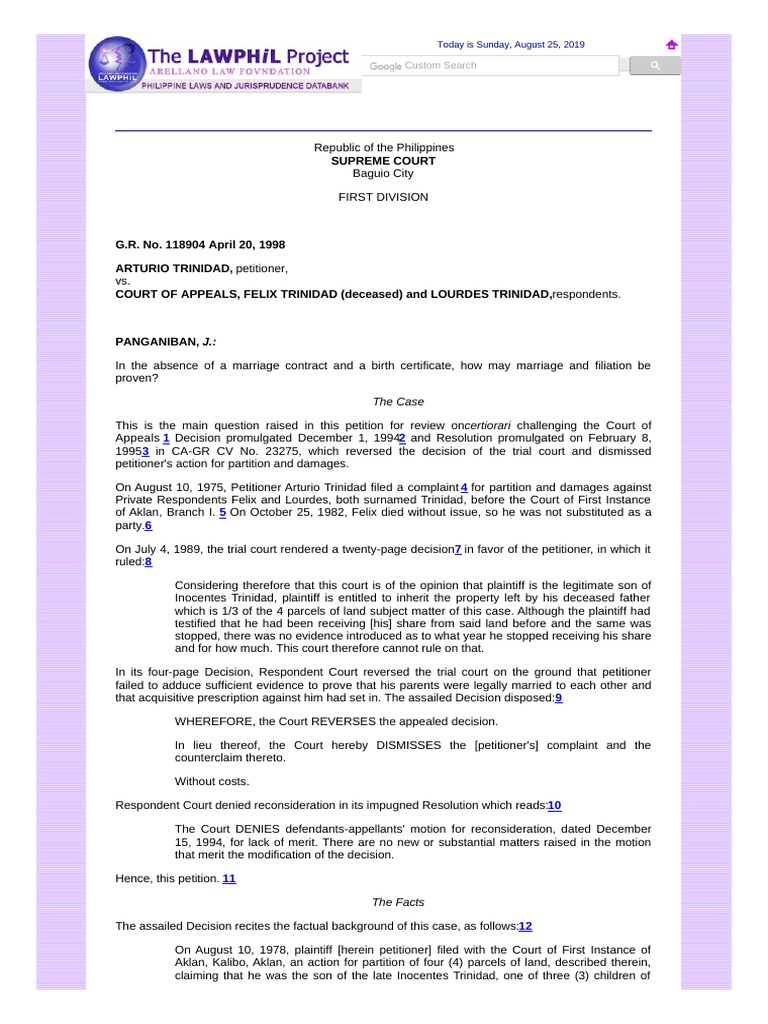 Proving Marriage and Filiation Without Documentation: The Supreme Court ...