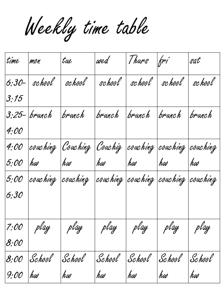 A Typical Weekly Schedule for a Student Balancing School, Homework ...