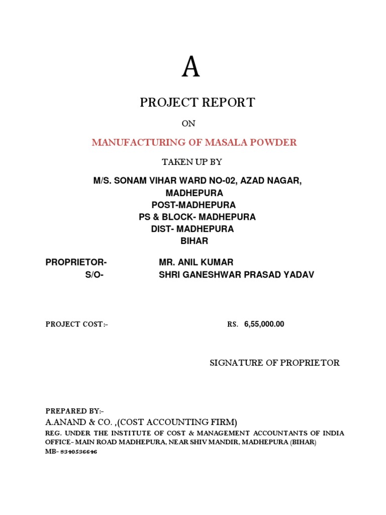 Project Report: Manufacturing of Masala Powder | PDF | Expense | Interest