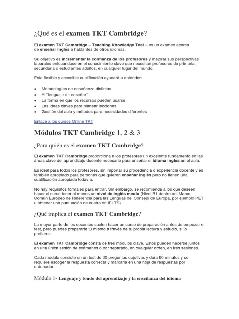TKT PDF | PDF | Prueba (evaluación) | Aprendizaje