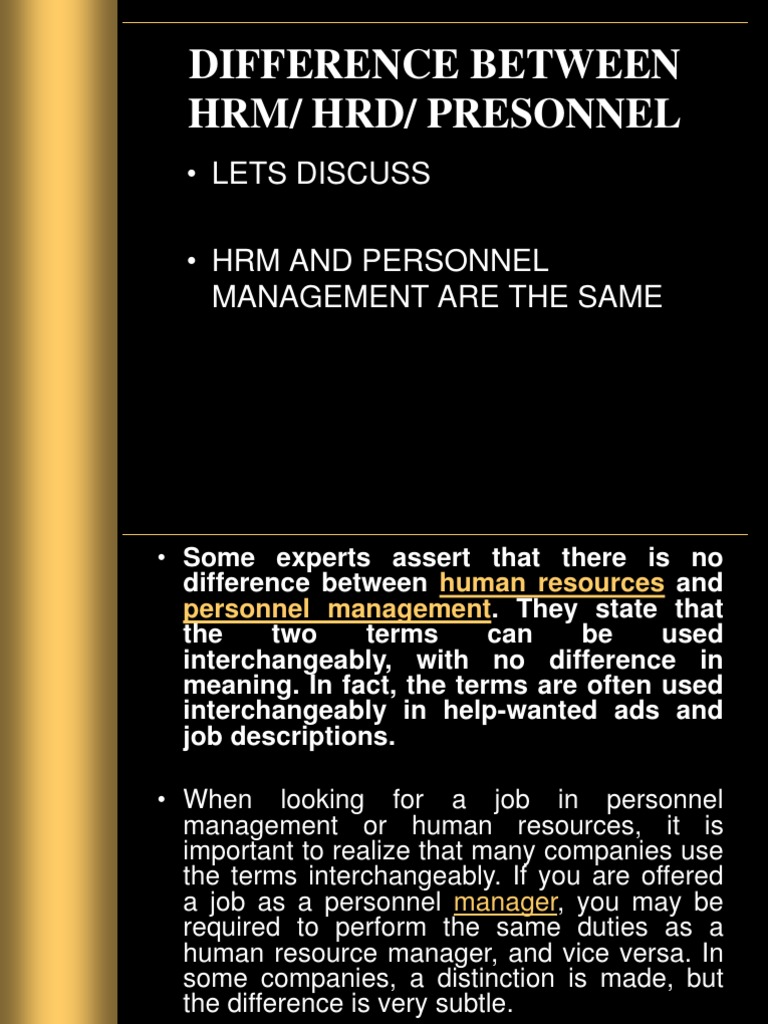 Difference Between HRM/ HRD/ Presonnel: - Lets Discuss - HRM and ...