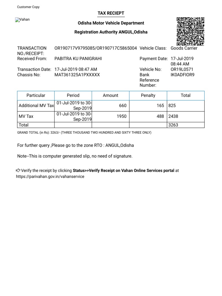 Odisha Motor Vehicle Department Registration Authority ANGUL, Odisha ...