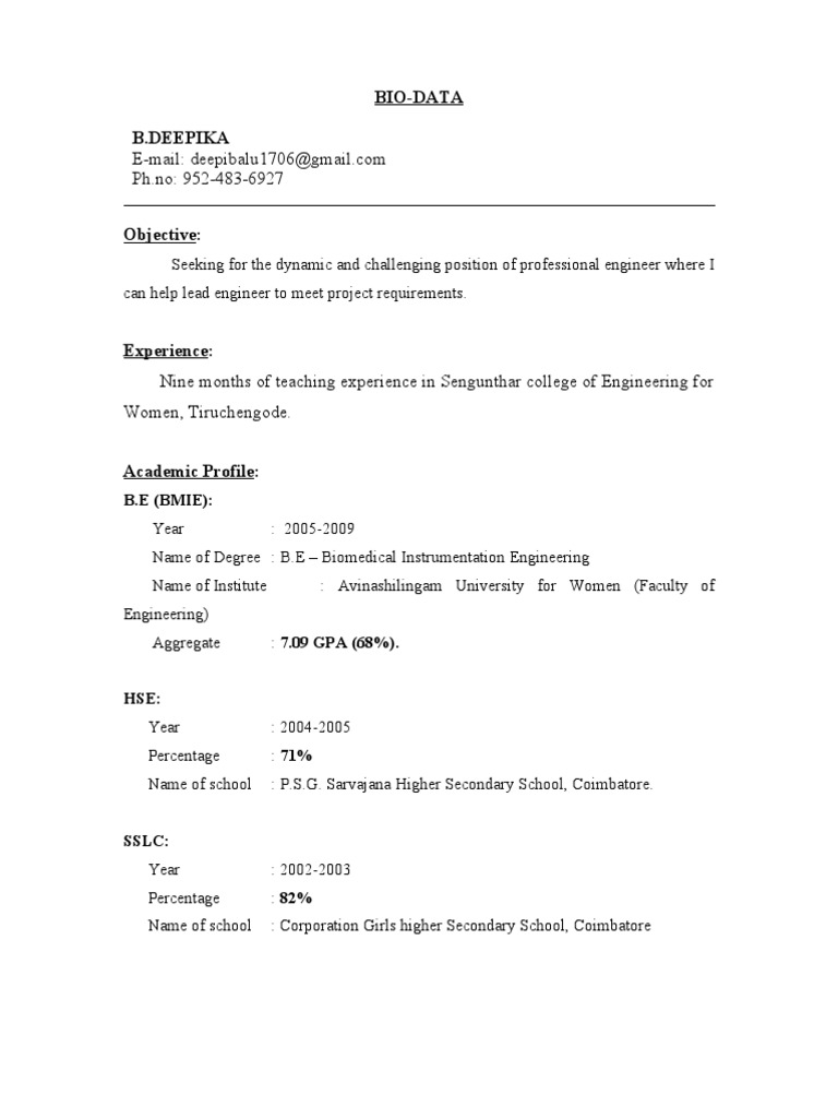 Deepika Resume | PDF | Engineering | Science And Technology