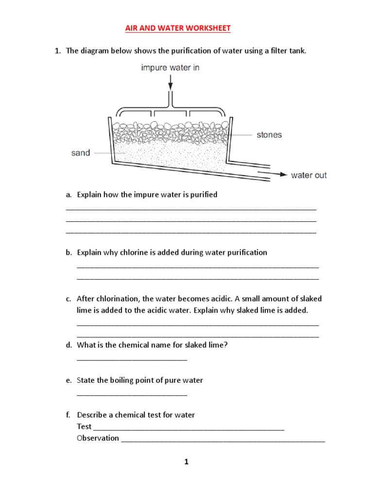 Air and Water Worksheet B | PDF | Water Purification | Atmosphere Of Earth