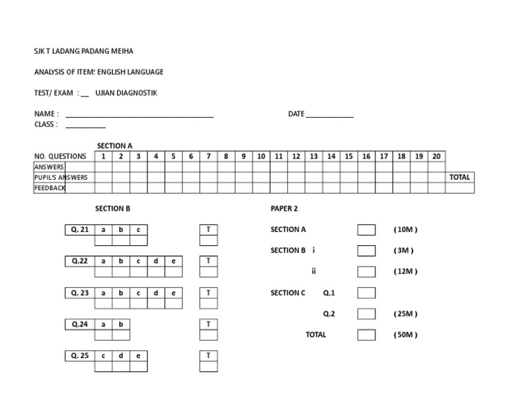 English Language Test Analysis Template | PDF